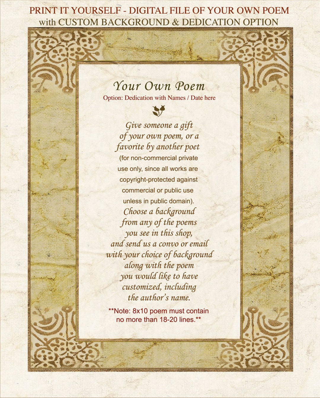 Customize YOUR OWN Poem-print It Yourself/digital File) With Custom ...
