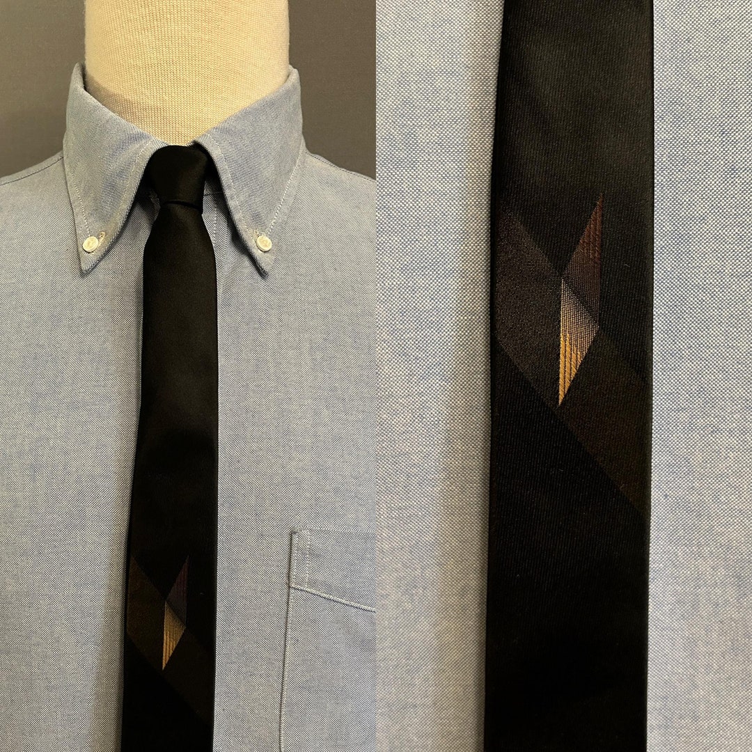 1960s Black/copper/gold Men's Silk Skinny Tie With Triangles Flourish ...