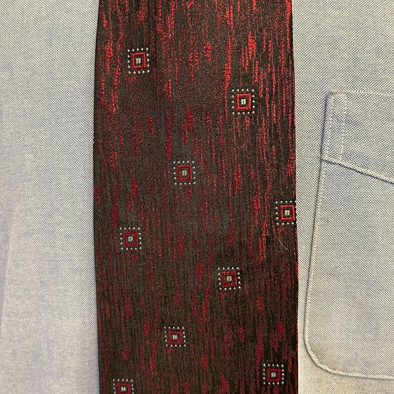 1980s Red + Black Abstract/Foulard Pattern Men's Silk… - Gem