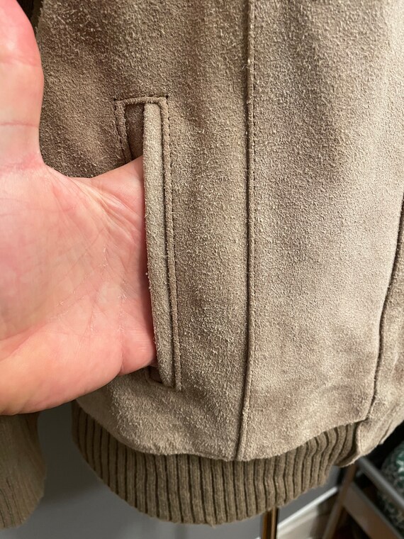 1970s Light Cocoa Brown Knit + Suede Men's Zip-Front … - Gem