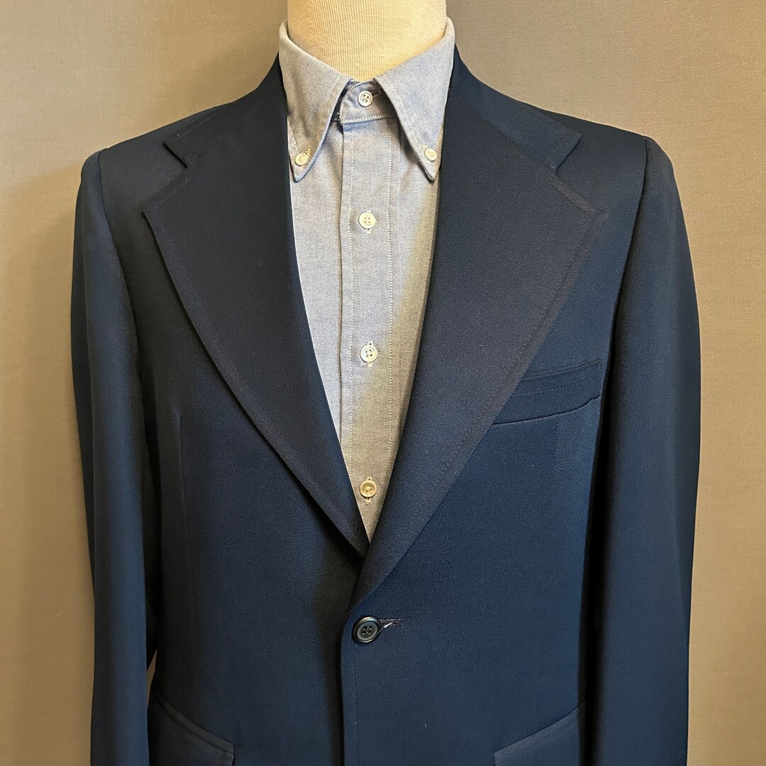 1970s Dark Blue Men's Polyester 2 Button Blazer With Bold Paisley ...