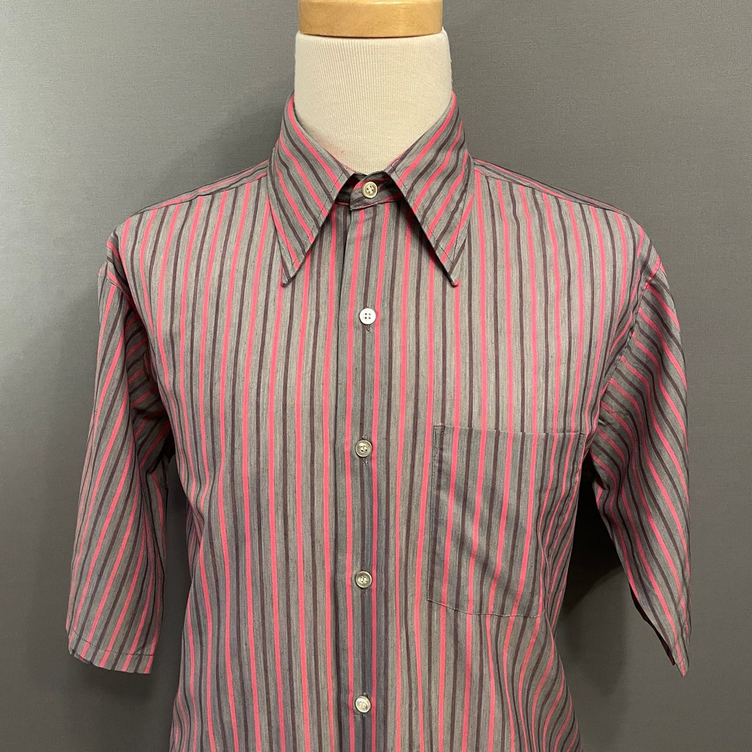 1960s Gray/pink/purple Striped Men's Dacron Blend Short Sleeve Shirt ...