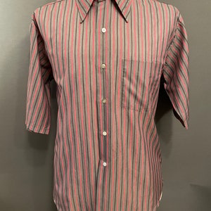 1960s Gray/pink/purple Striped Men's Dacron Blend Short Sleeve Shirt ...