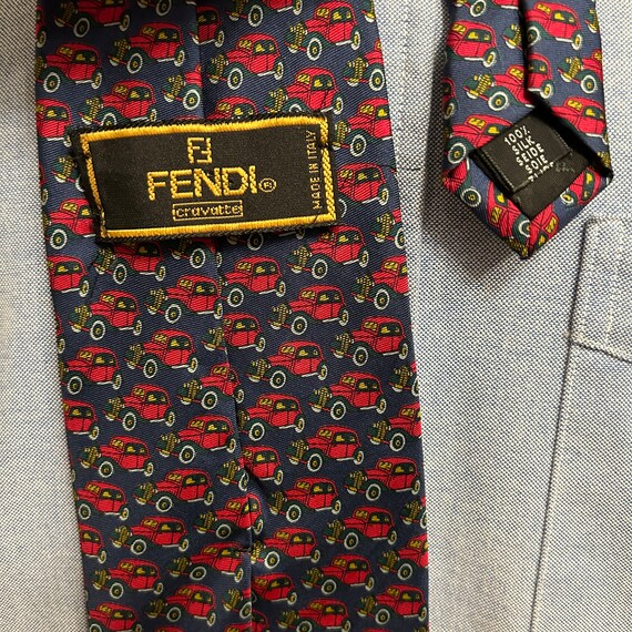 1980s Fendi Red/Blue/Green Cars Pattern Men's Italian… - Gem