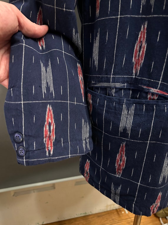 1980s Ikat + Windowpane Pattern Men's Indian Cotton O… - Gem