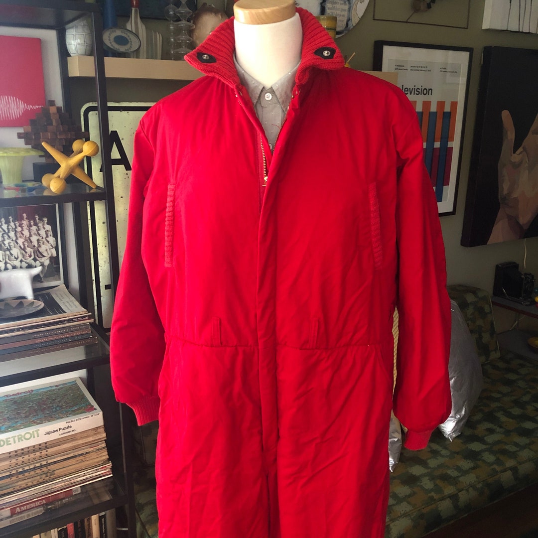 Bright Red Men's Heavy Quilted Canvas Work Coveralls C1970s Size XL/46 ...