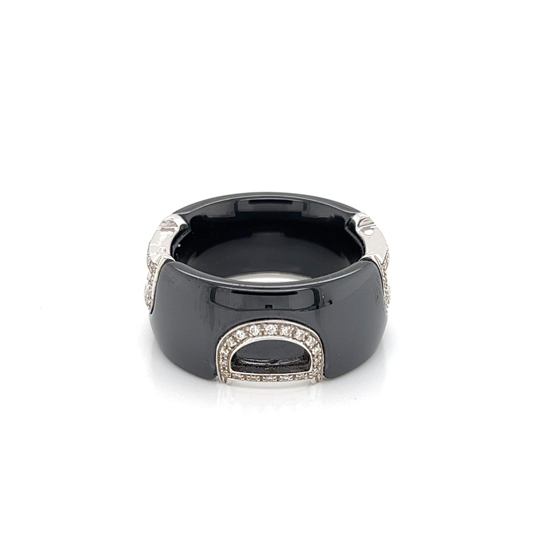 25857 - Damiani D Logo Diamond Black Ceramic 18k White Gold Band Ring ...