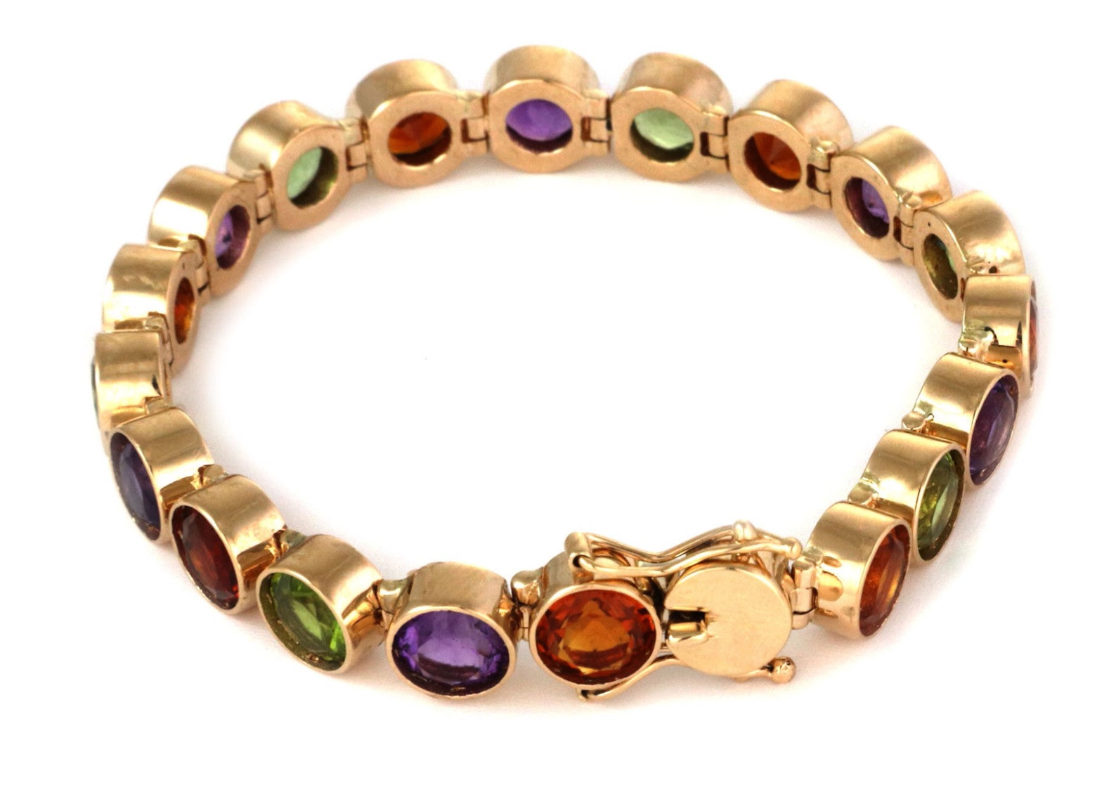 25081 - Multi-color Gems 14k Yellow Gold Round Link Bracelet - Etsy