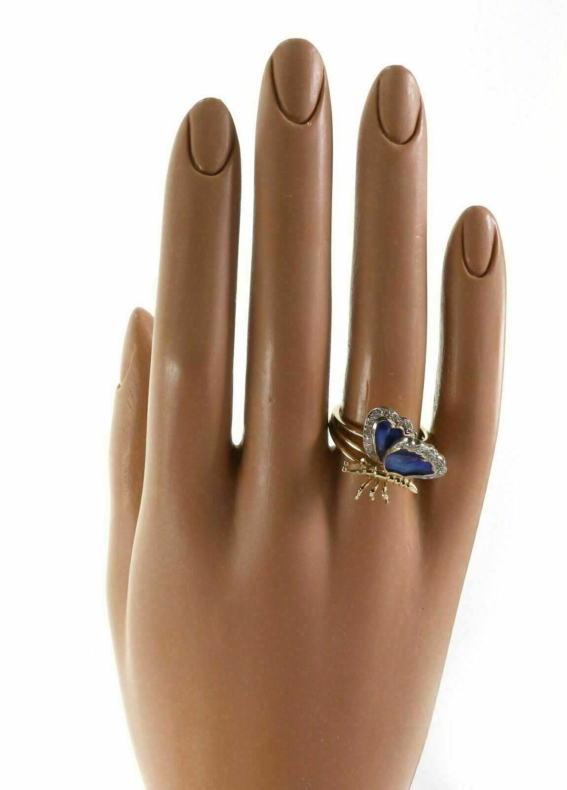 22837 - Diamond Blue Enamel Double Wing 14k Two Tone Gold Butterfly ...