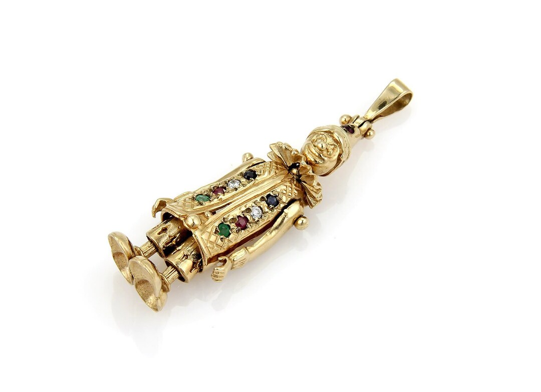 15065 - Diamond & Gemstone Animated Movable Clown Charm Pendant in 9k ...