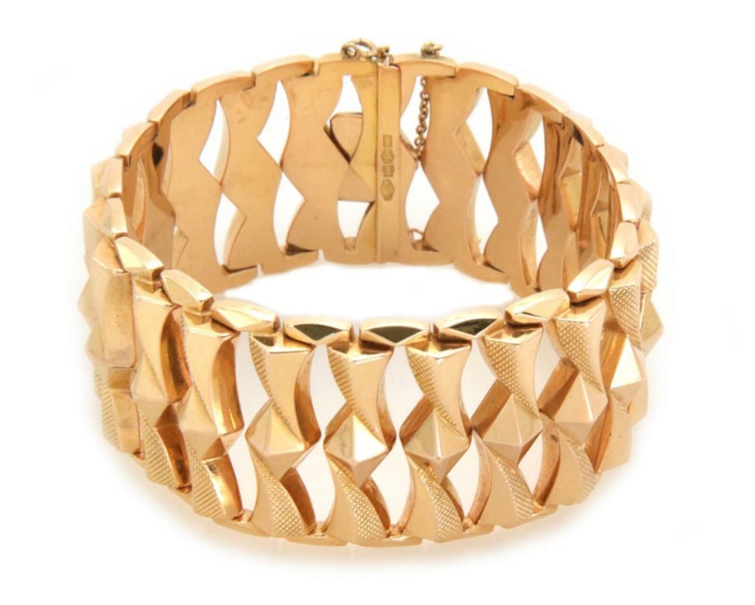 25412 - Wide Fancy Open Design Flex Bracelet in 18k Rose Gold - Etsy
