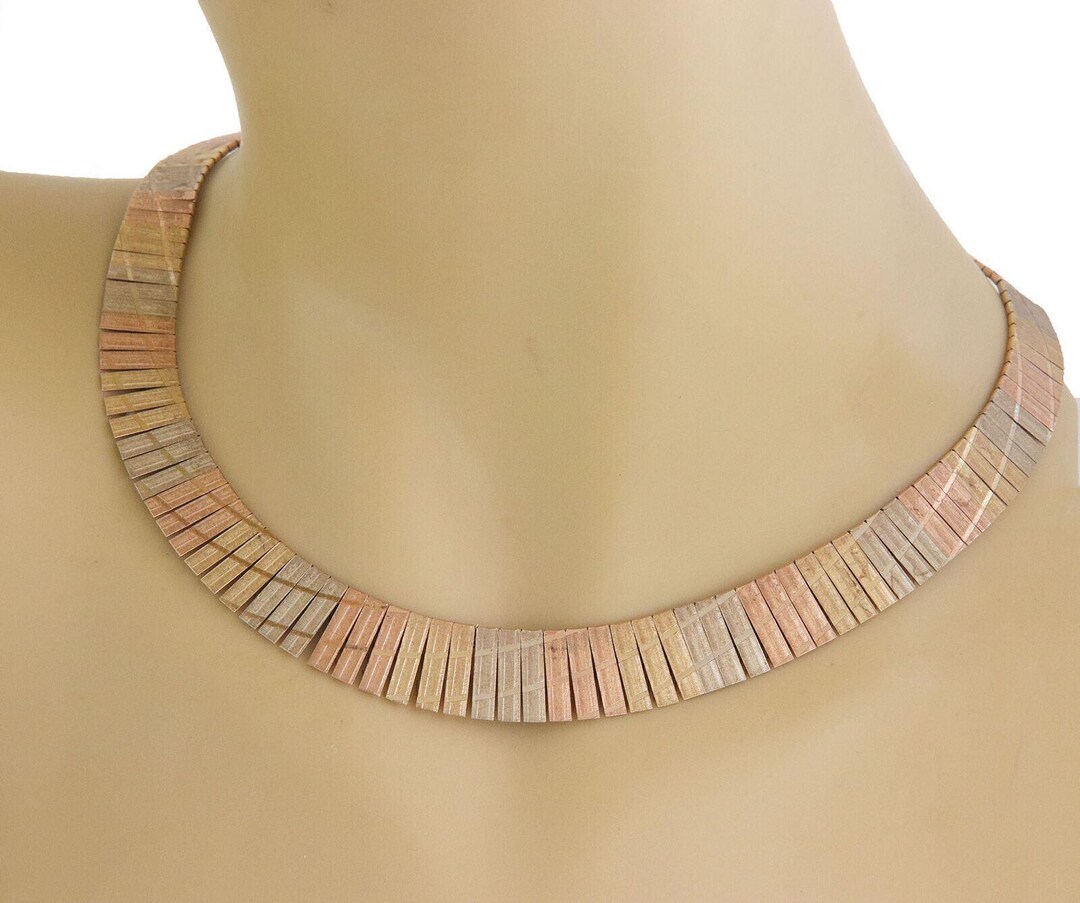 21205 - Cleopatra 14k Tri-color Gold Graduated Collar Necklace - Etsy