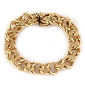 24651 - Chasing Double Ring Chain Link 14k Yellow Gold Charm Bracelet - Etsy