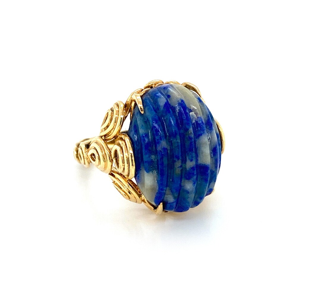 25329 - Lapis Fancy Loop Design 14k Yellow Gold Ring - Etsy
