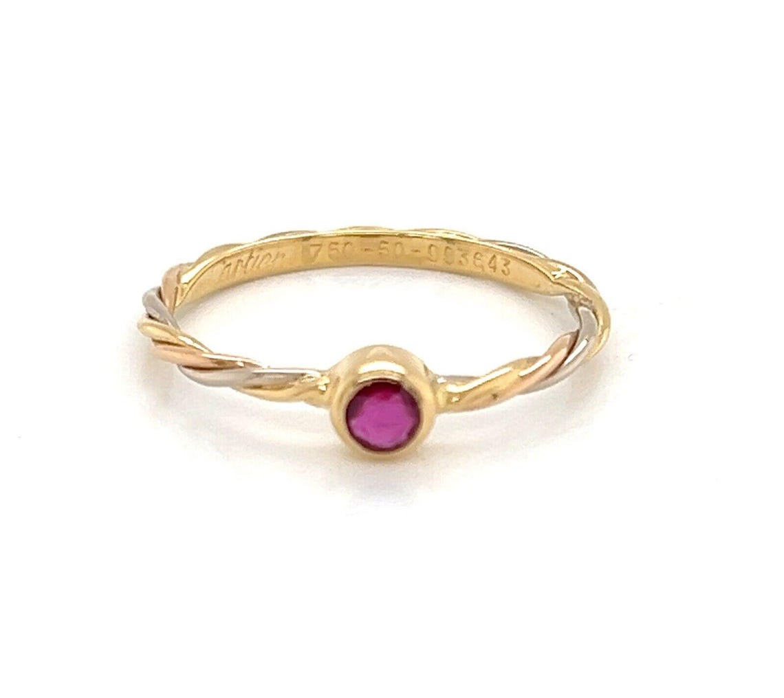 26932 - Cartier Trinity Ruby 18k Tricolor Gold Twisted Wire Band Ring ...