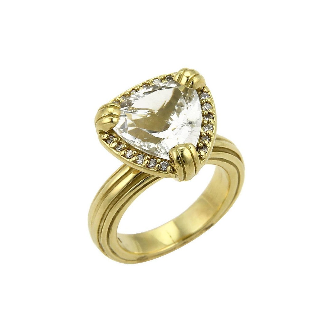 18429 - Slane & Slane Aquamarine Diamond Cocktail 18k Yellow Gold Ring ...