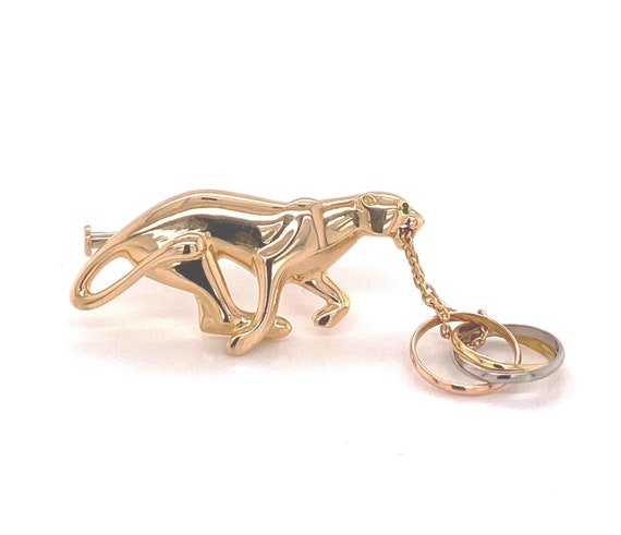 24634 Cartier Trinity 18k Tri Color Gold 3D Panther Mini Ring Dangle Charm Brooch Etsy