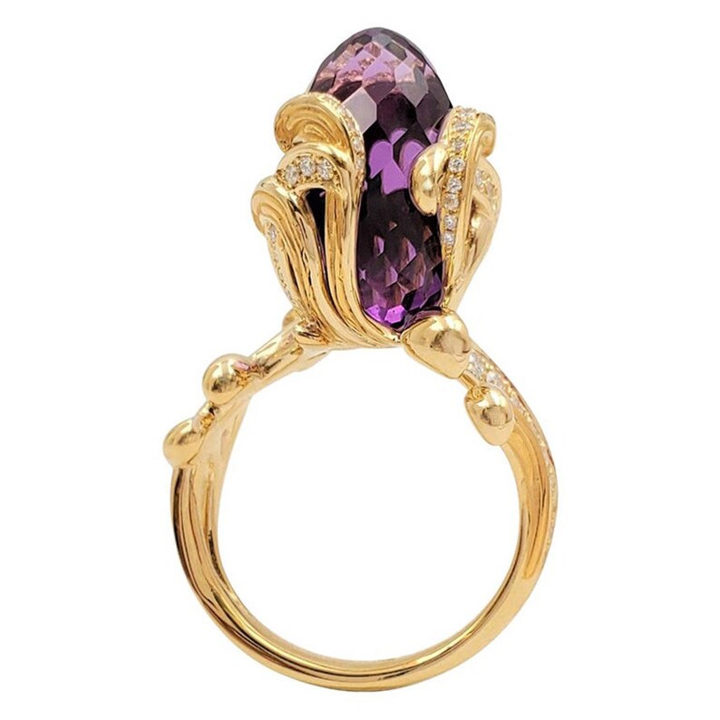 28130 Carrera Y Carrera Origin Diamond Amethyst 18k Yellow Gold Flower Bud Ring - Etsy
