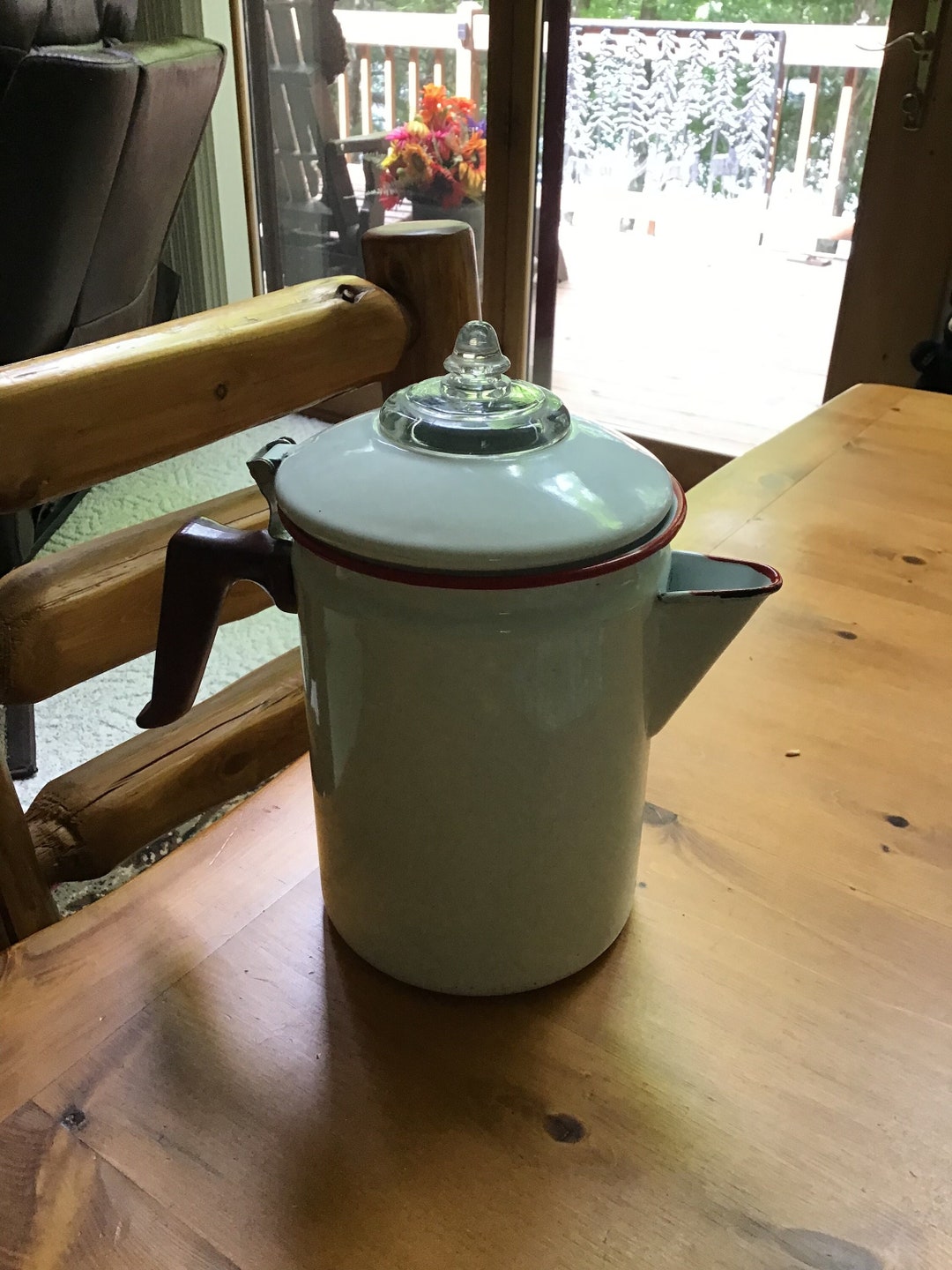 Vintage White/red Enamelware Coffee Pot From 1940’s - Etsy