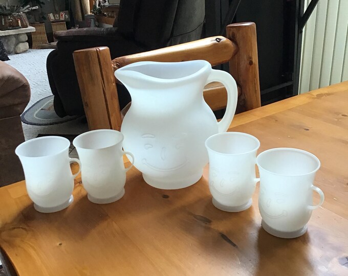 Vintage Koolaid Smiley Face Pitcher With 4 Matching Cups From the 1970 ...