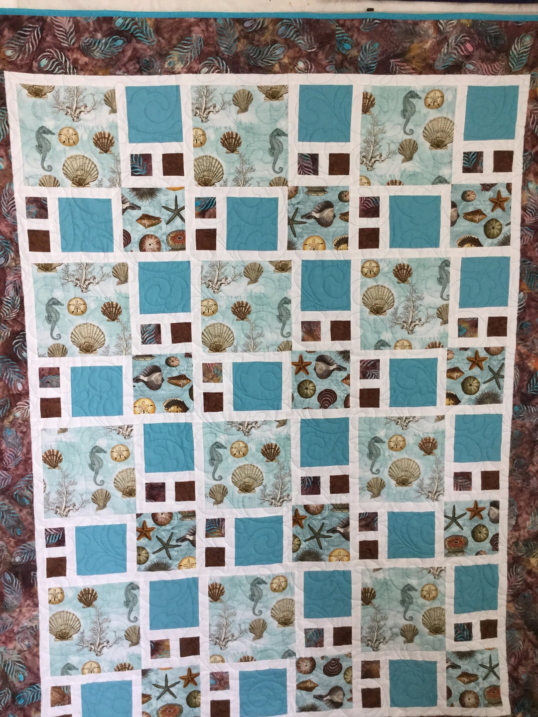 Seashells Quilt, Quilted Lap Quilt, Quilt for Couch, Handmade Quilt ...