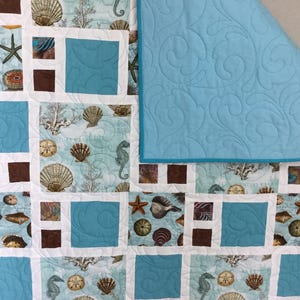 Seashells Quilt, Quilted Lap Quilt, Quilt for Couch, Handmade Quilt ...