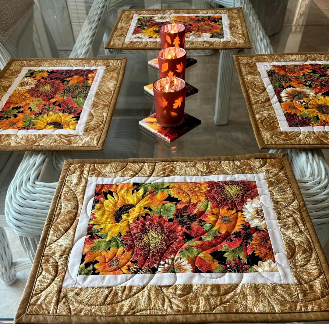 Quilted Sunflower Placemats (set of 4): Autumn Table Decor - Etsy