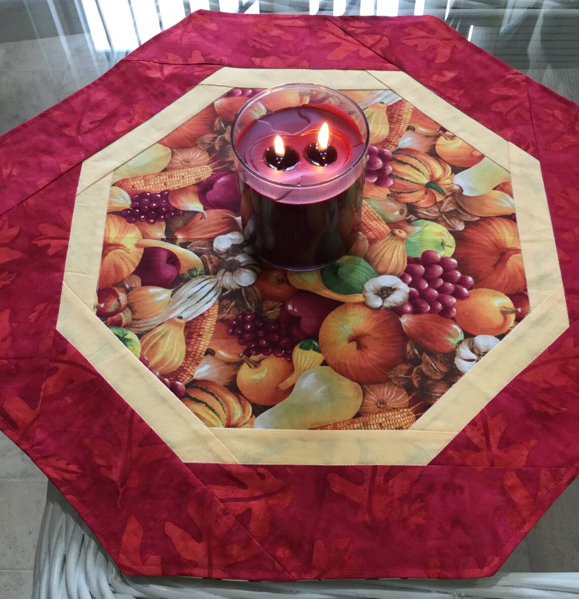 Reversible Octagonal Table Topper: Thanksgiving & Christmas Centerpiece ...