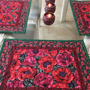 Poppy Placemats, Quilted Placemats, Botanical Placemats, Floral ...