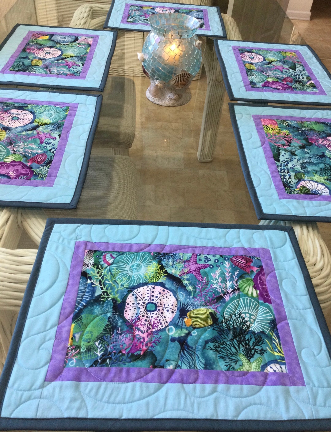 Quilted Placemats, Under the Sea Mats, Nautical Placemats, Sold in Sets ...