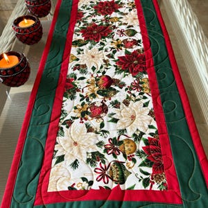 Handmade Christmas Table Runner: Quilted Poinsettia Holiday Decor - Etsy