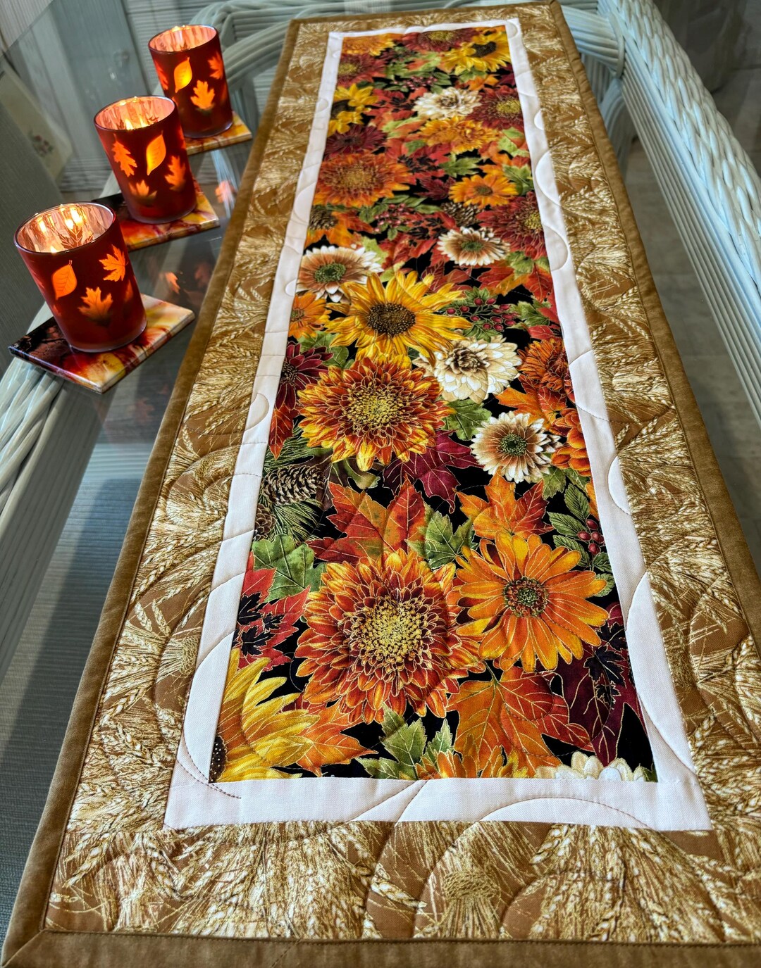 Quilted Fall Tablerunner , Autumn Table Decor, Ready to Ship, Handcrafted Tablerunner ...