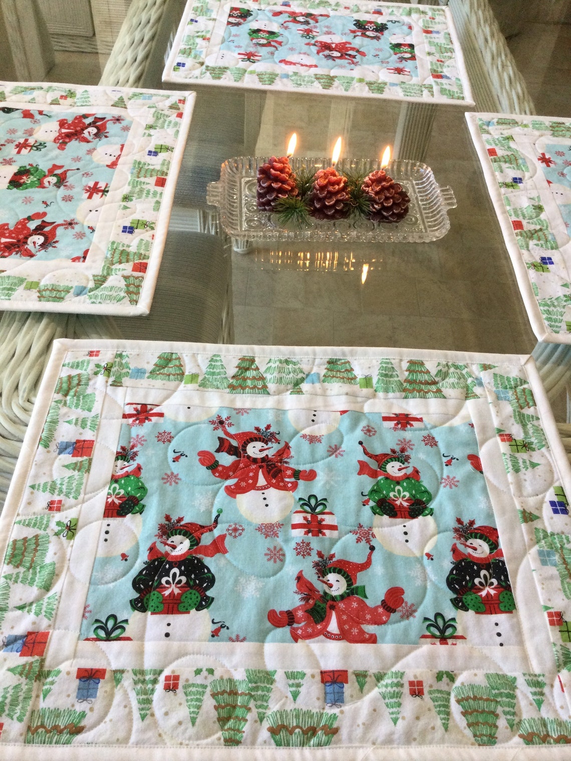 Snowman Placemat Quilted Placemats Christmas Placemats | Etsy