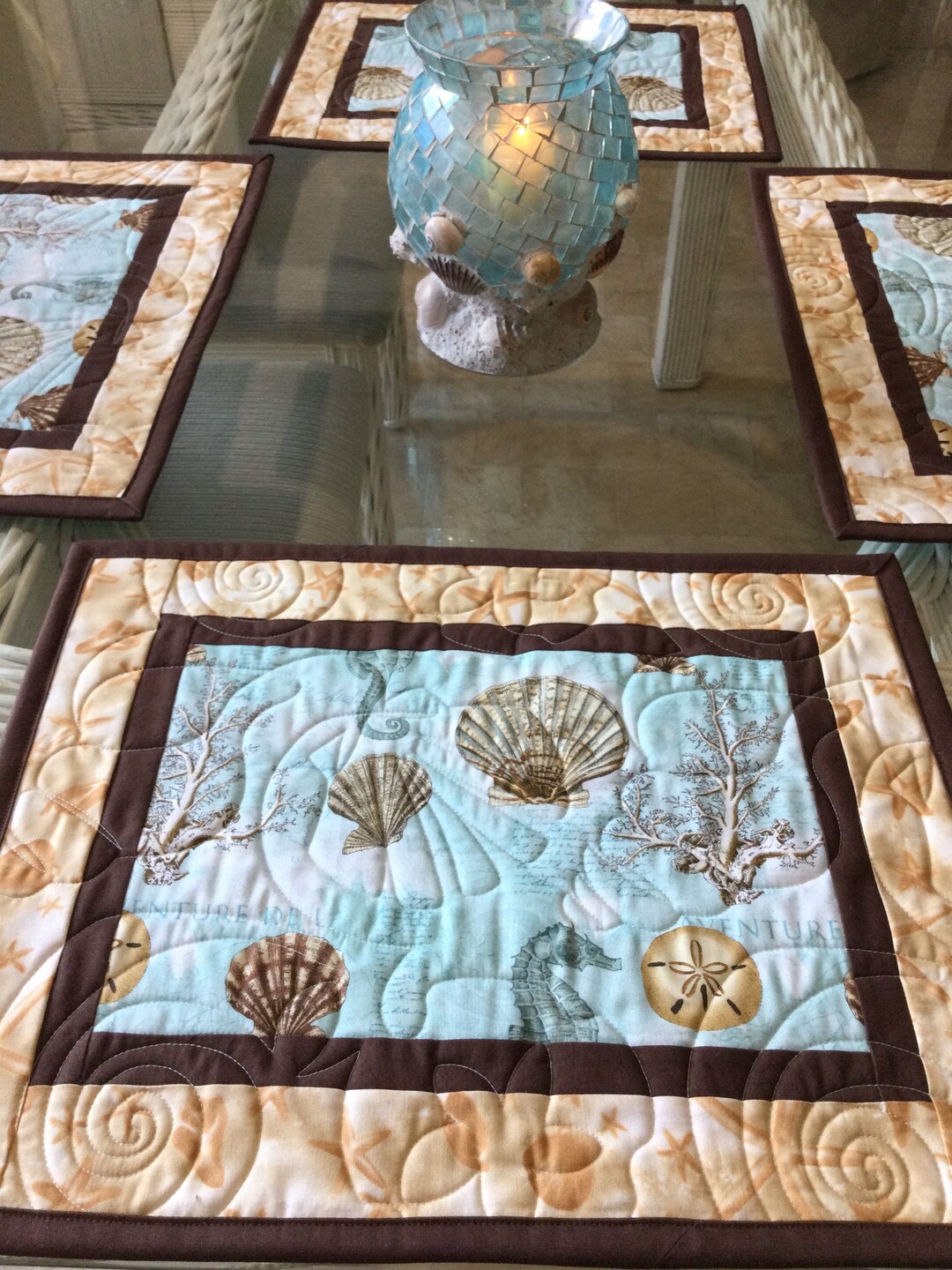 Quilted Placemats,sea Shells Placemats,placemats for Table, Beachy ...