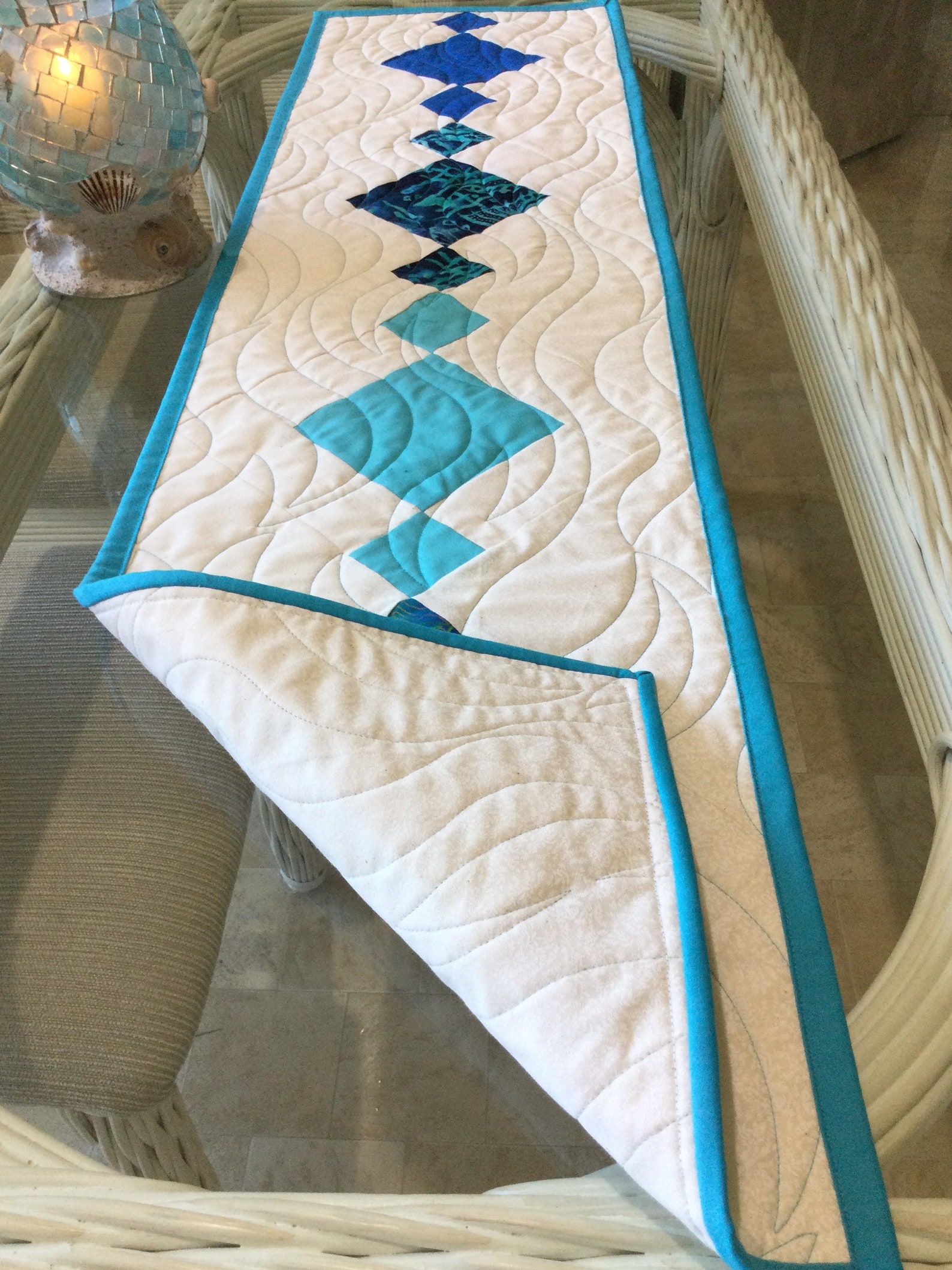 Teal Blue Tablerunner Quilted Table Runner Beach Decor - Etsy