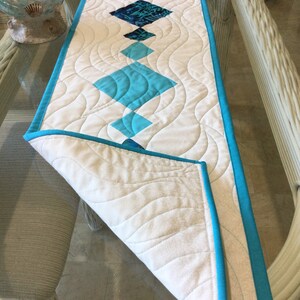 Teal Blue Tablerunner, Quilted Table Runner, Beach Decor, Handmade Runner, Coastal Table Runner ...