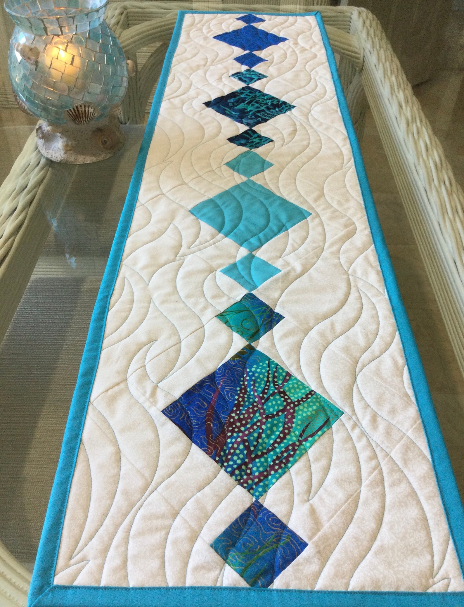 Teal Blue Tablerunner Quilted Table Runner Beach Decor - Etsy