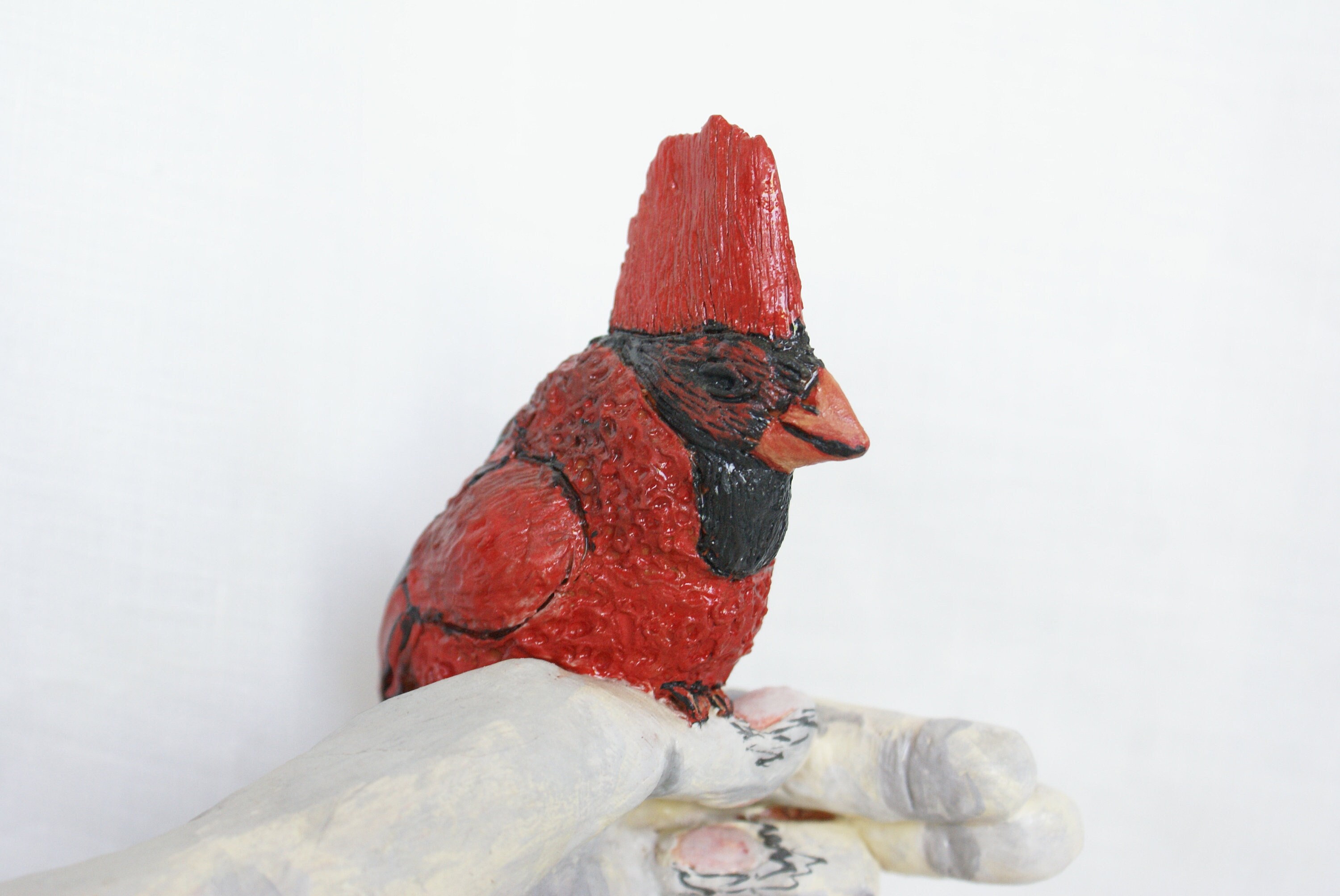 Ceramic Statuette on a Wooden Base "warming - Red Bird in Hands",animal ...