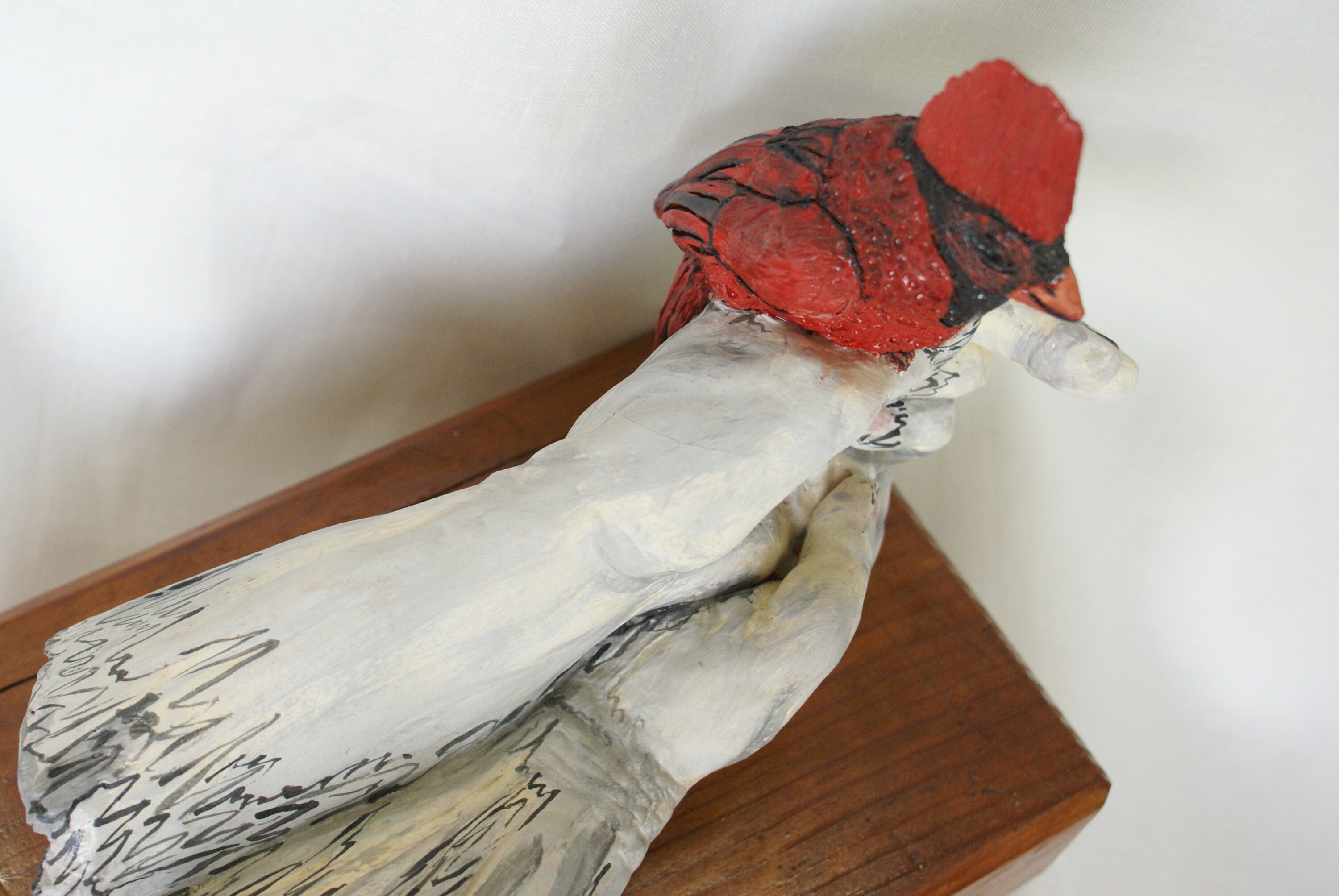 Ceramic Statuette on a Wooden Base "warming - Red Bird in Hands",animal ...