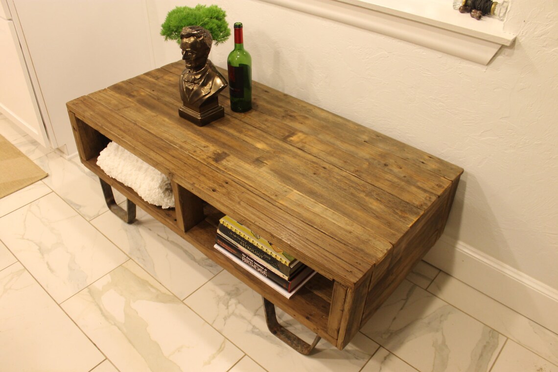 Reclaimed Wood Box Coffee Table or Media Console on Iron Legs - "the ...