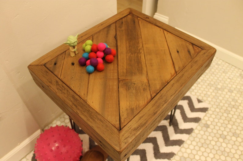 Half Chevron Reclaimed Wood Side Table on Hairpin Legs Mid - Etsy