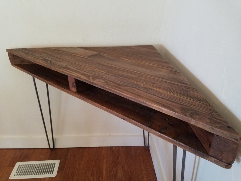 Reclaimed Wood Corner Triangle Desk With Cubby Holes on | Etsy