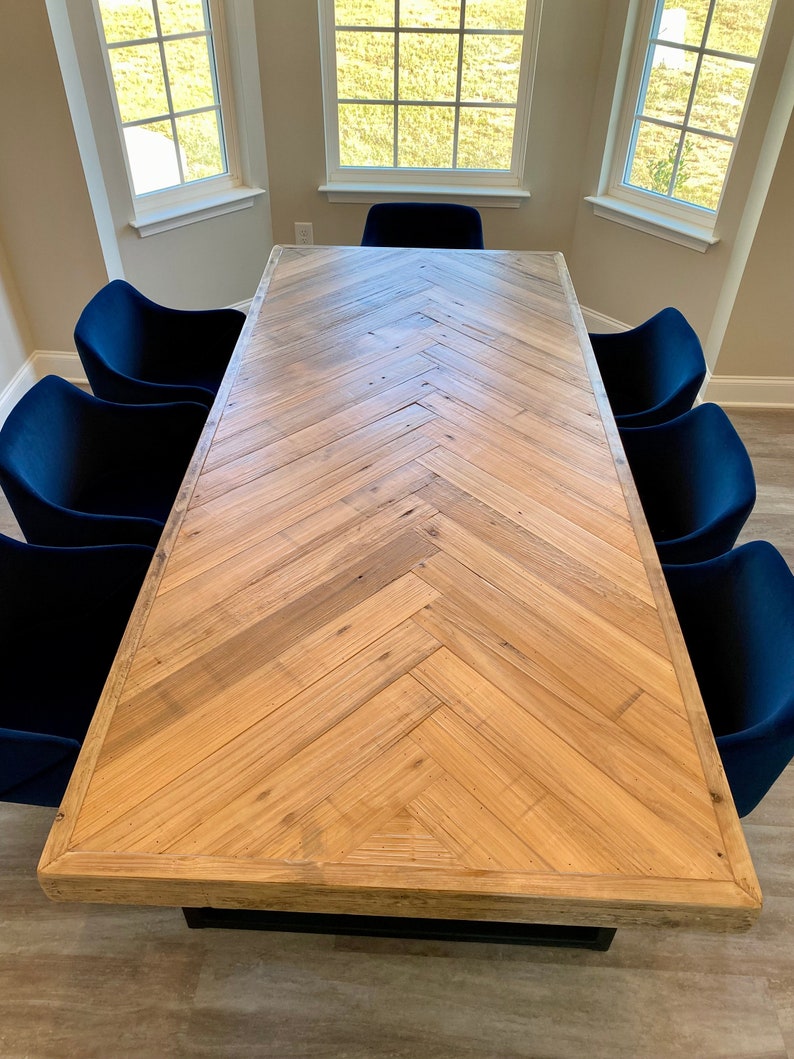 Reclaimed Wood Herringbone Dining Table – Rustic Farmhouse, Custom Made ...