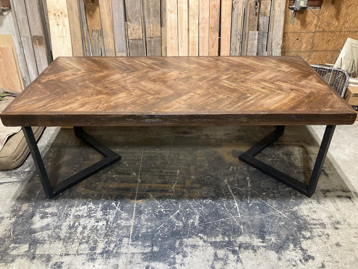 Reclaimed Wood Herringbone Dining Table the - Etsy