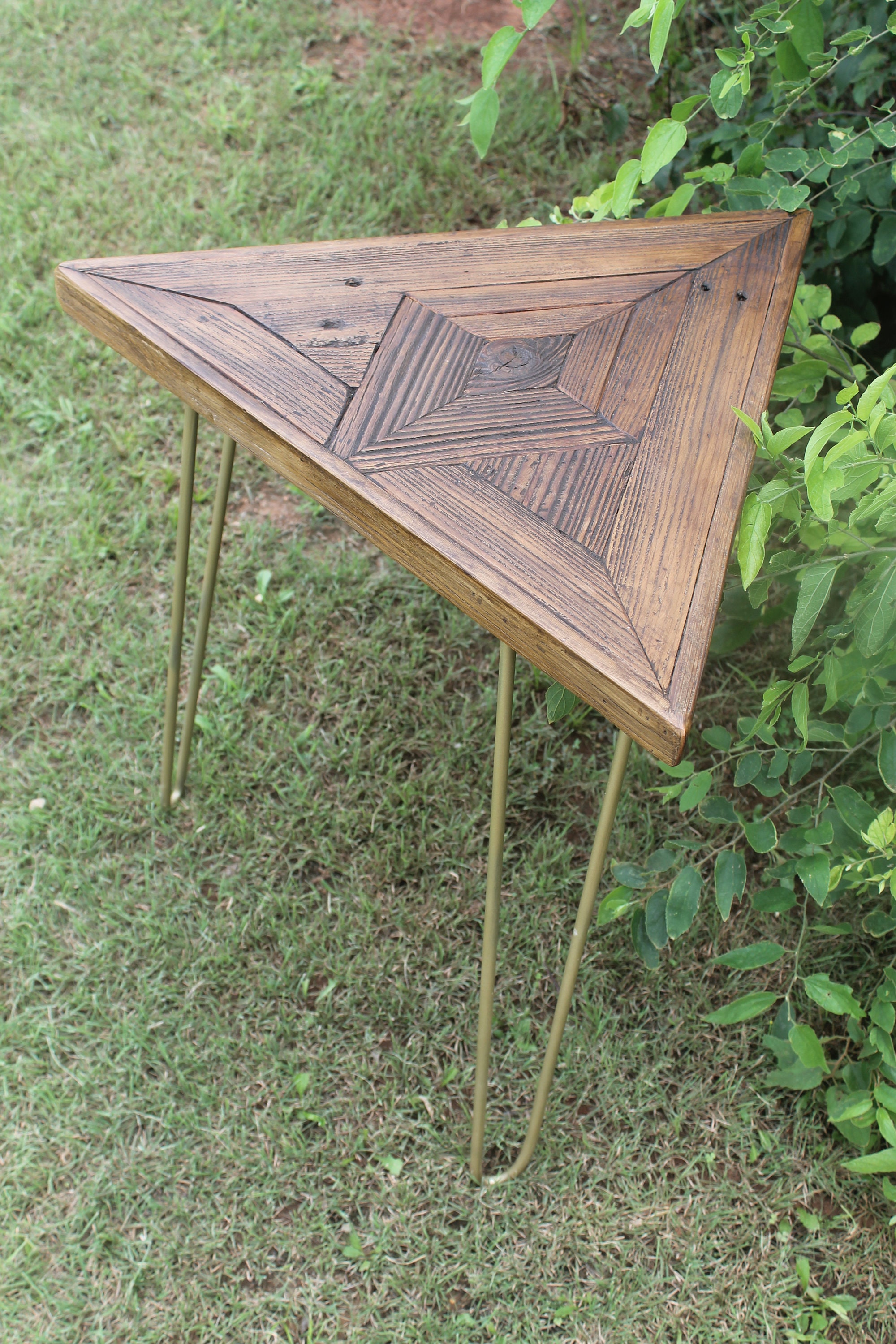 Reclaimed Wood Triangle Side Table "the Goddess" - Mid Century, Modern ...