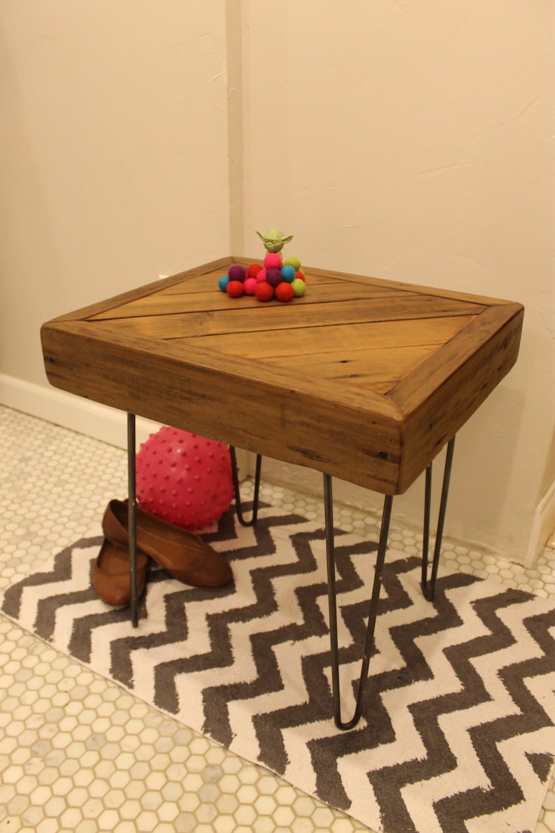Half Chevron Reclaimed Wood Side Table on Hairpin Legs Mid - Etsy