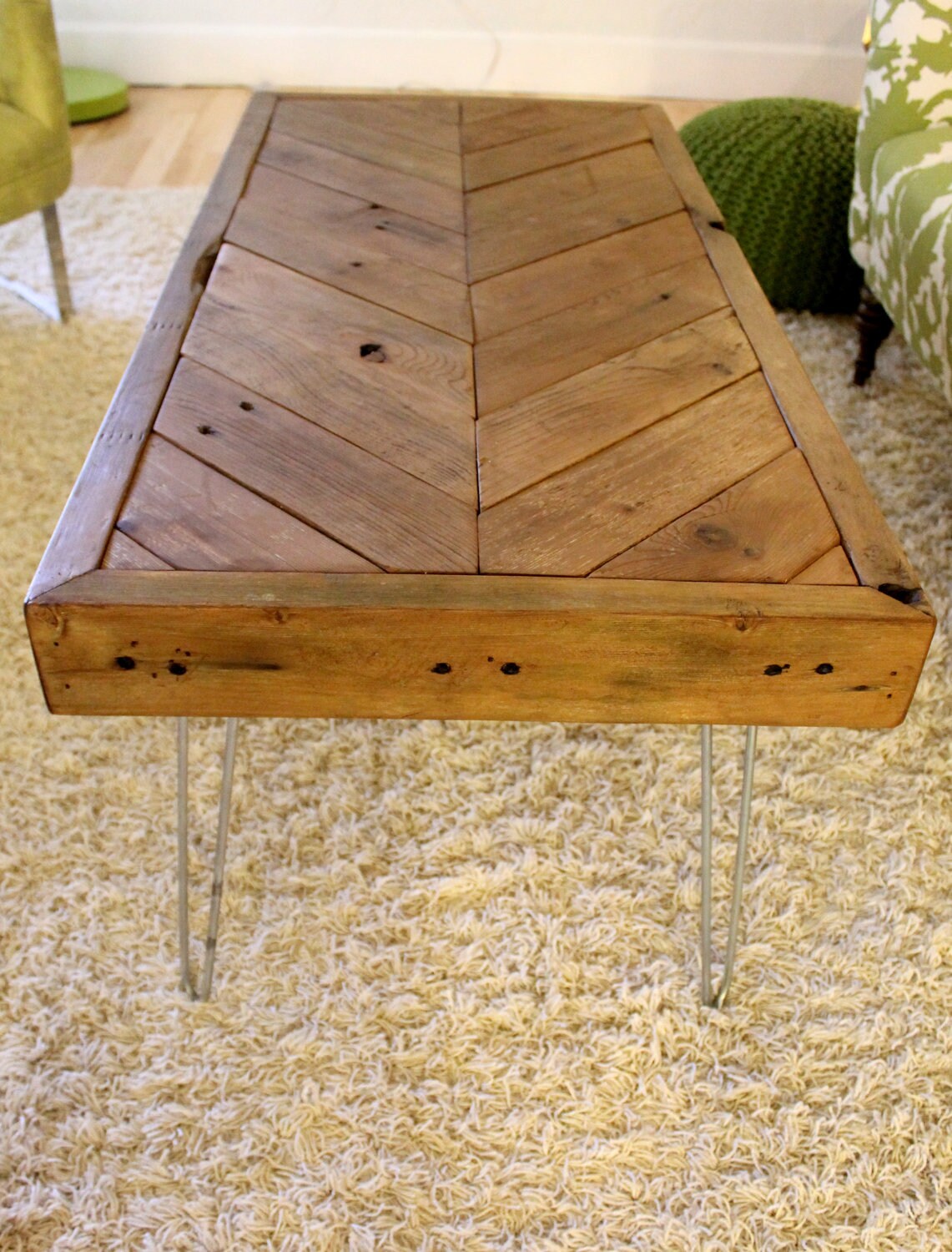 Chevron Reclaimed Wood Coffee Table on Hairpin Legs Mid - Etsy