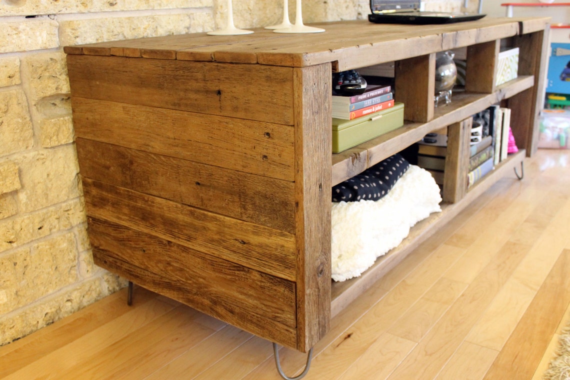 Reclaimed Wood Media Console, Mid Century Modern TV Stand With Steel ...