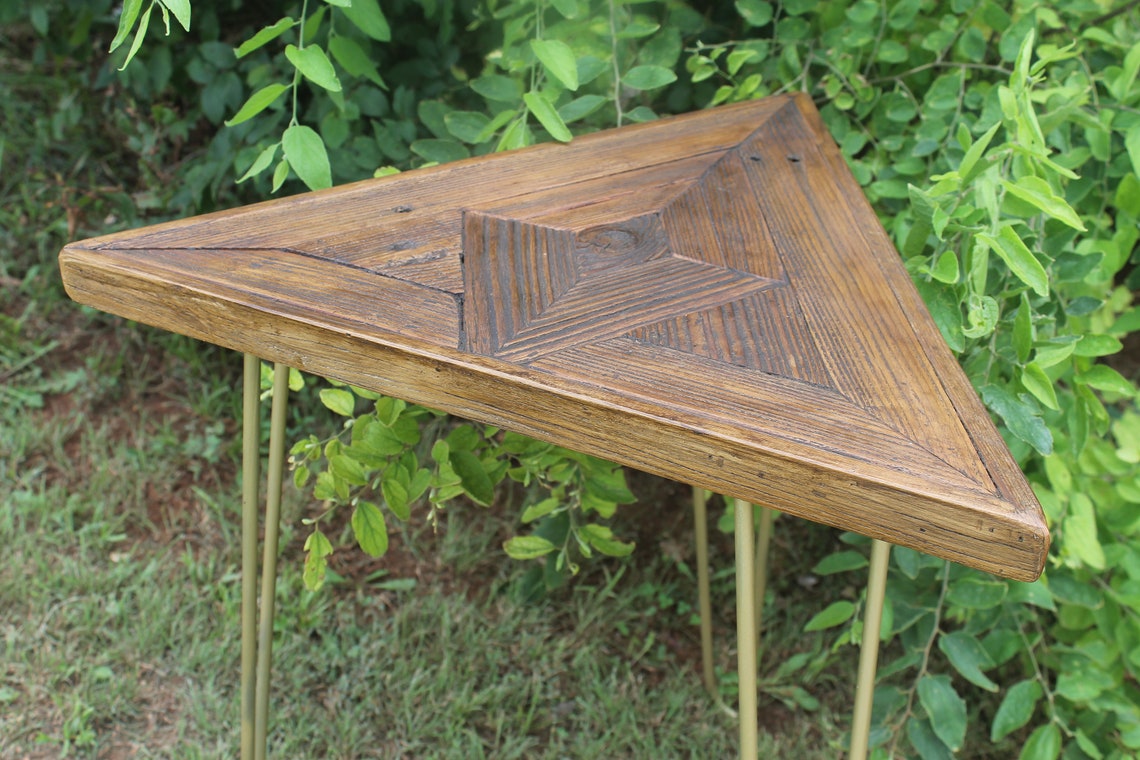 Reclaimed Wood Triangle Side Table "the Goddess" - Mid Century, Modern ...