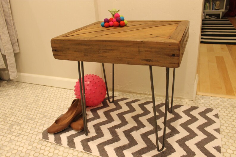 Half Chevron Reclaimed Wood Side Table on Hairpin Legs Mid - Etsy